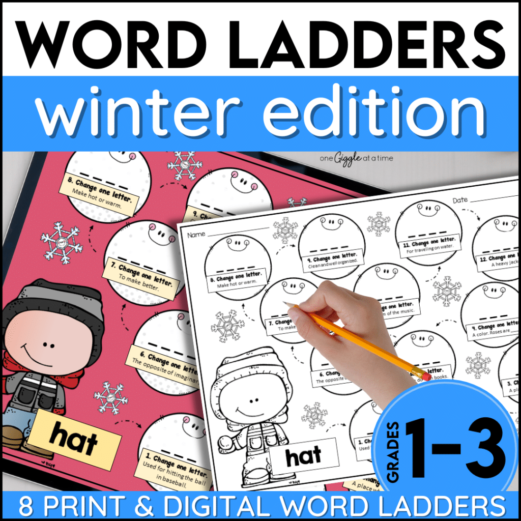 Word Ladders Winter Word Work Literacy Centers Activities 1st 2nd 3rd ...