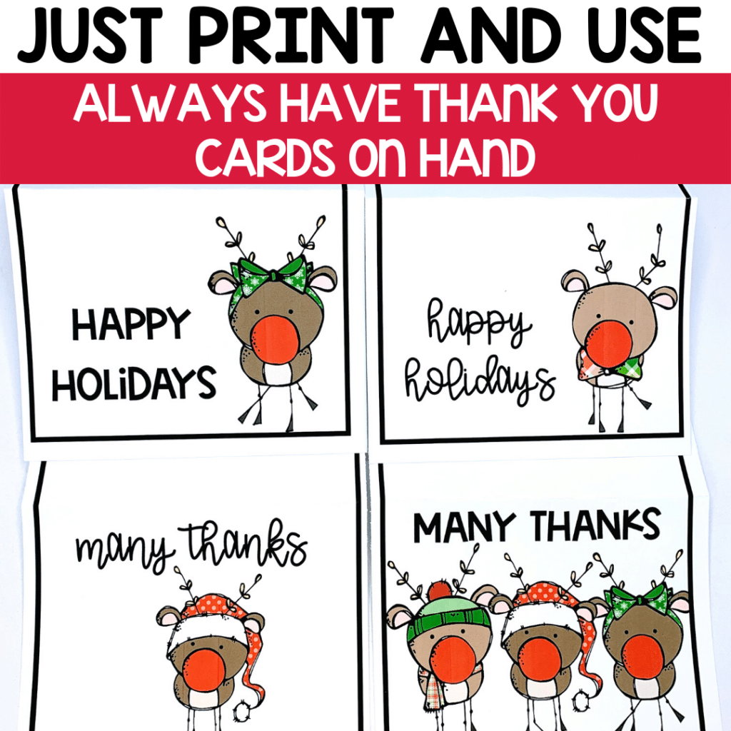 Printable Christmas Thank You Cards Notes from Teacher to Student ...