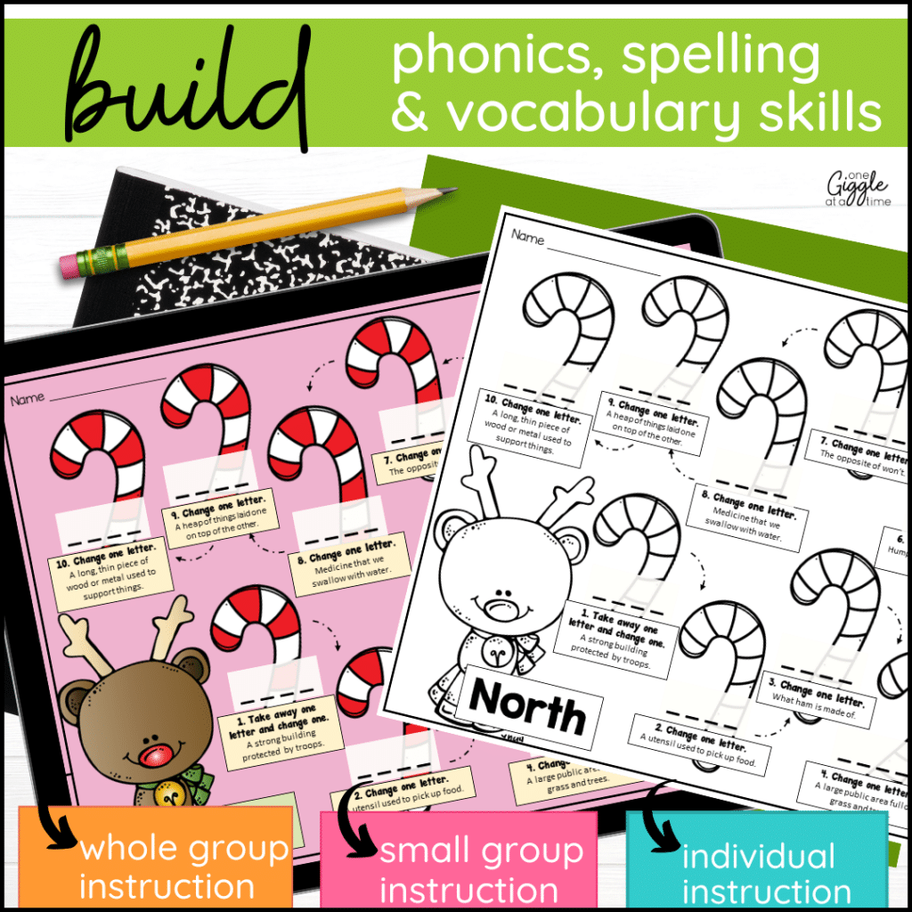 Christmas Word Work Activities Literacy Centers Worksheets Word Ladders ...