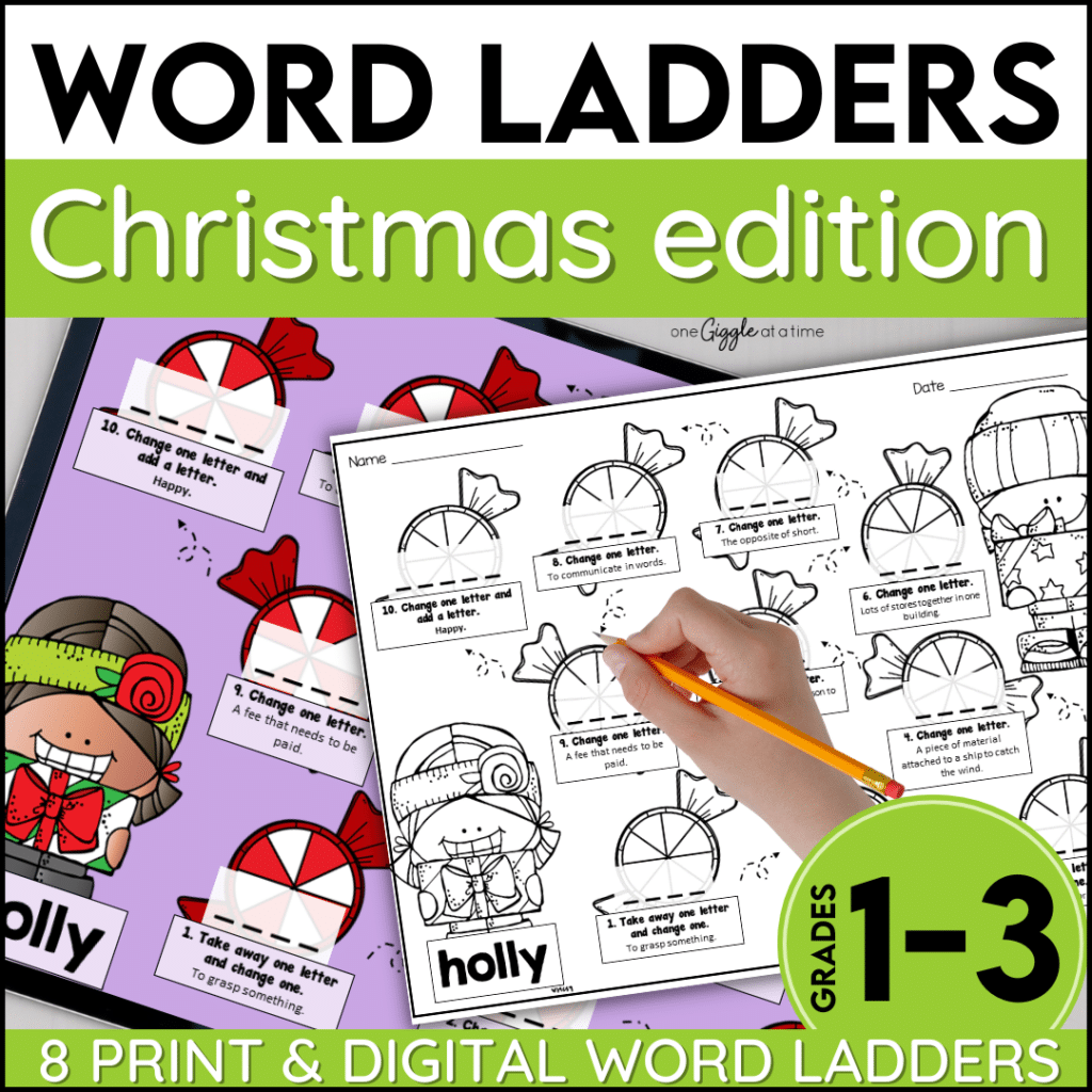 Christmas Word Work Activities Literacy Centers Worksheets Word Ladders ...