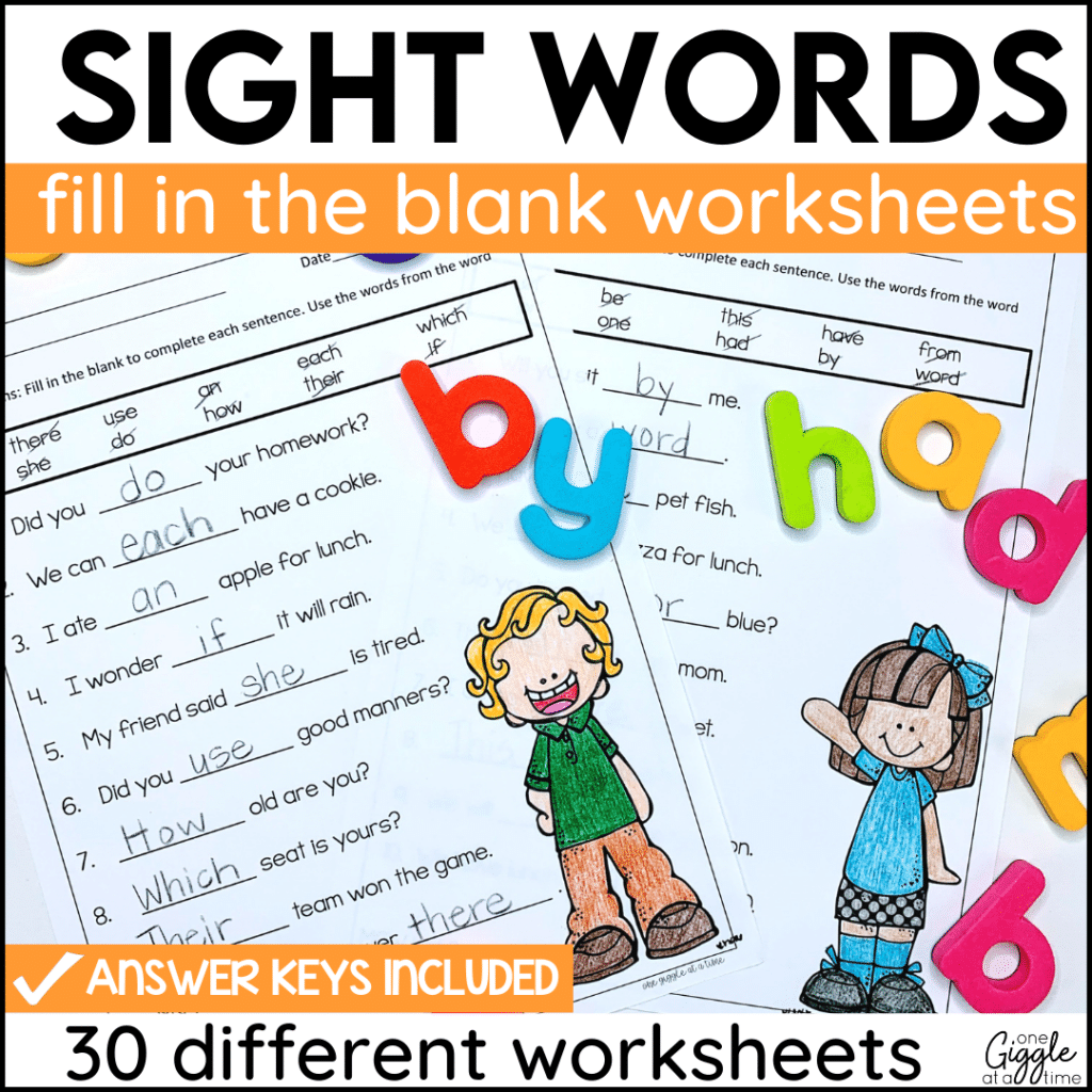 1st Grade Fill in the Blank Sight Word Sentences Practice Worksheets ...