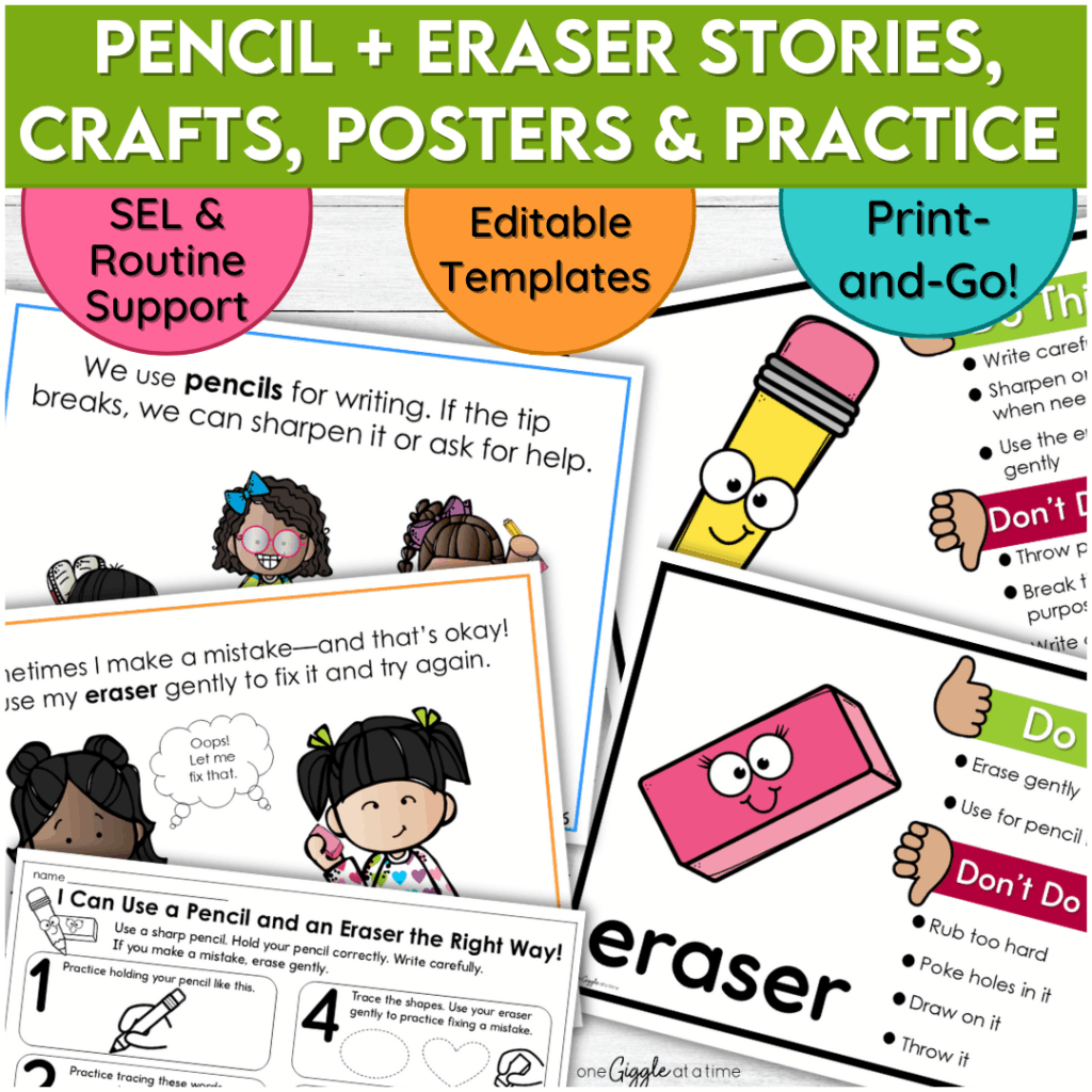 Back to School Pencil Eraser Craft Practice Bulletin Board Using School ...