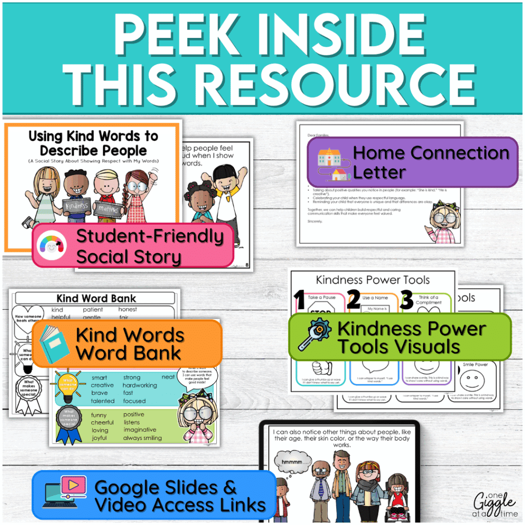 Using Kind Words Social Story SEL Tools for Respect Inclusion Social ...