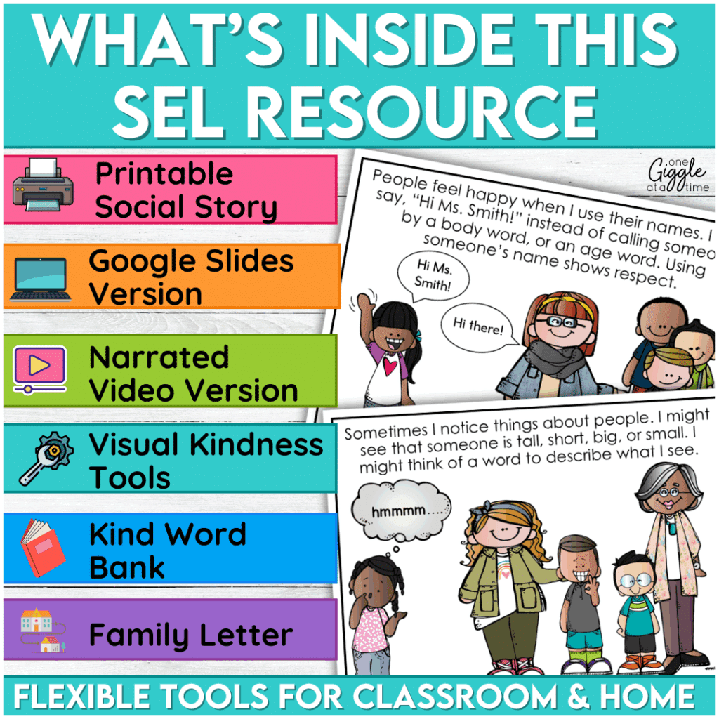 Using Kind Words Social Story SEL Tools for Respect Inclusion Social ...