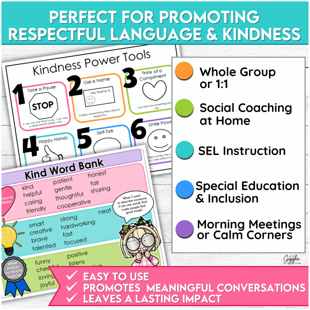 Using Kind Words Social Story SEL Tools for Respect Inclusion Social ...